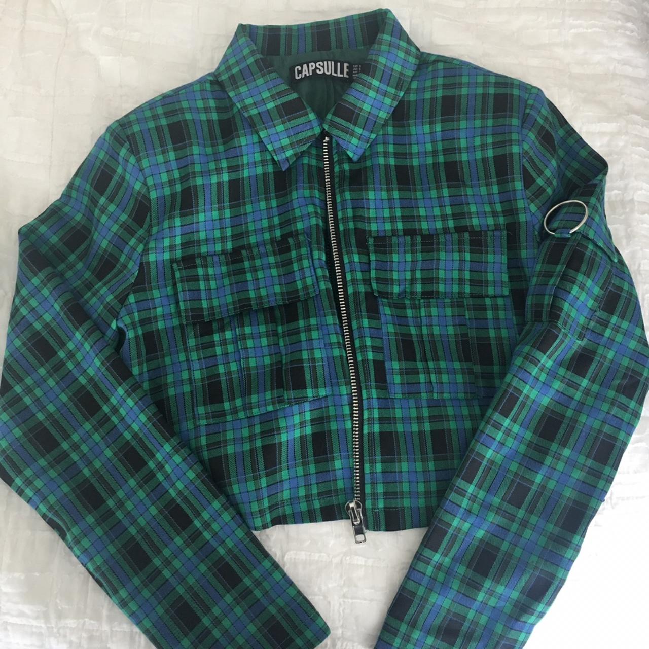 The Ragged Priest Women's Green and Blue Jacket | Depop