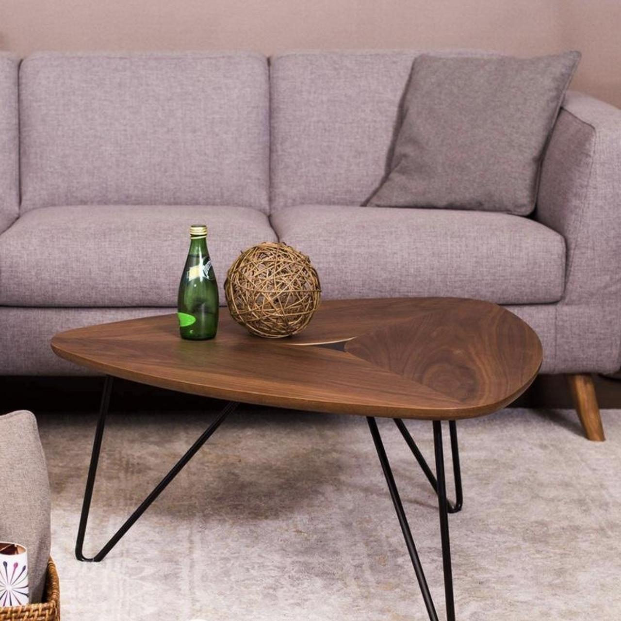 Triangular Coffee Table Walnut Veneer with Black... - Depop