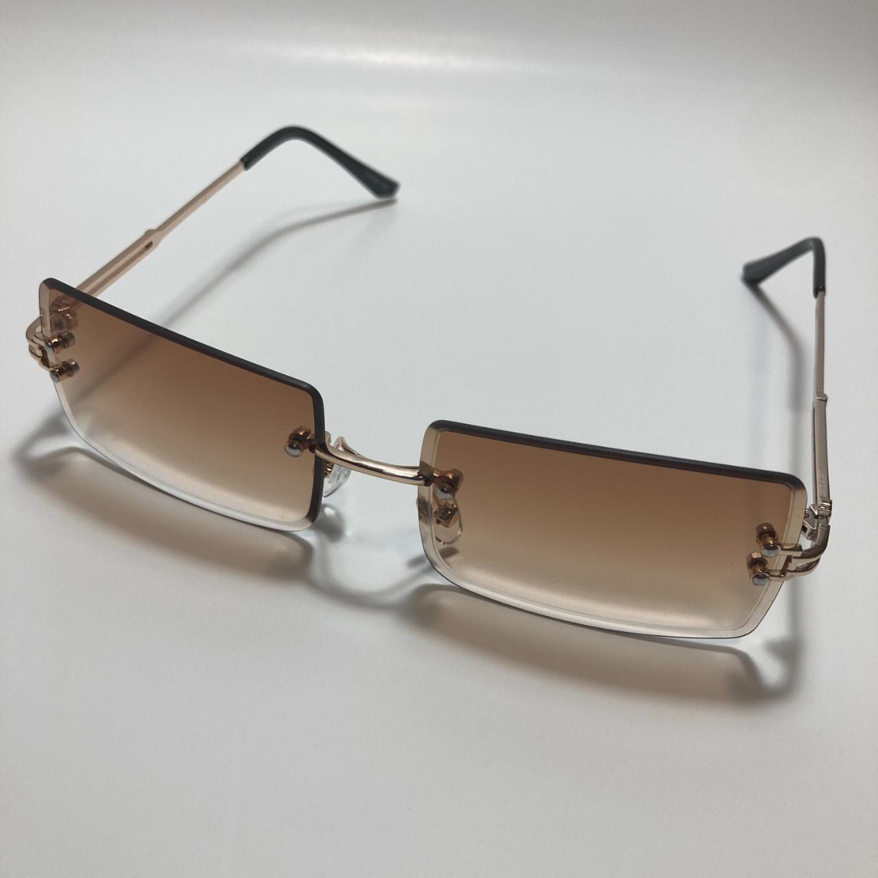 Rimless Rectangular Sunglasses Metal Frame... | Depop