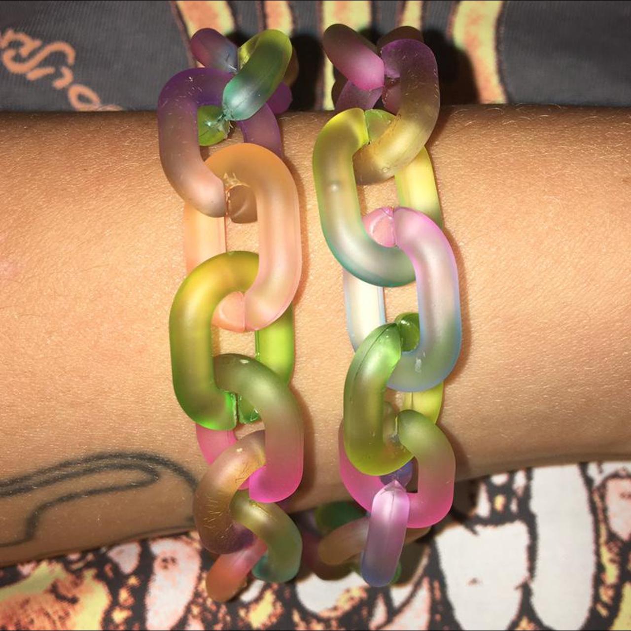 Matt pastel rainbow chain link bracelet. Diameter... - Depop