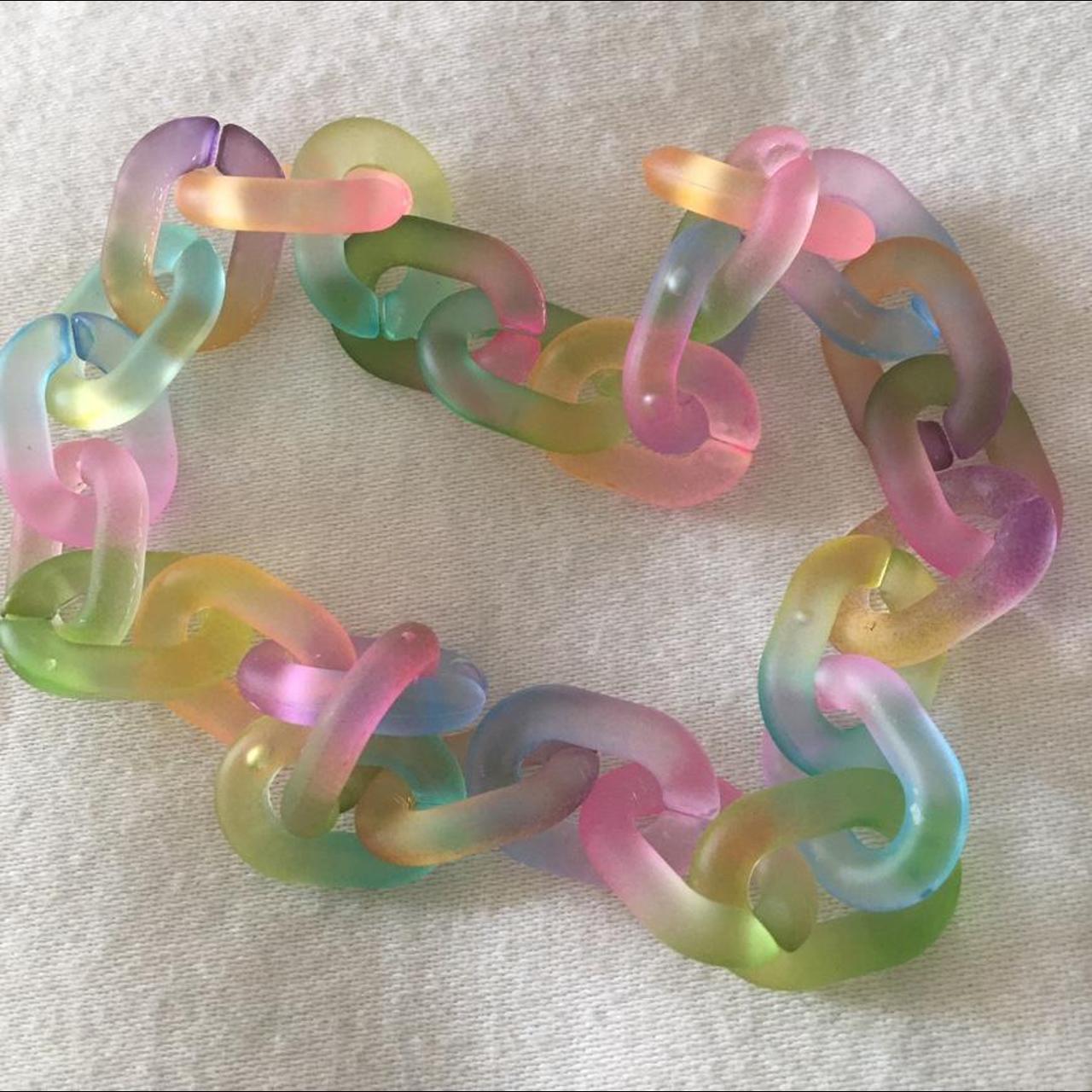 Matt pastel rainbow chain link bracelet. Diameter... - Depop