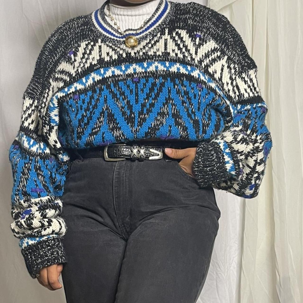 80s Funky Fuzzy Sweater Brand: Botany 500 Size:... - Depop