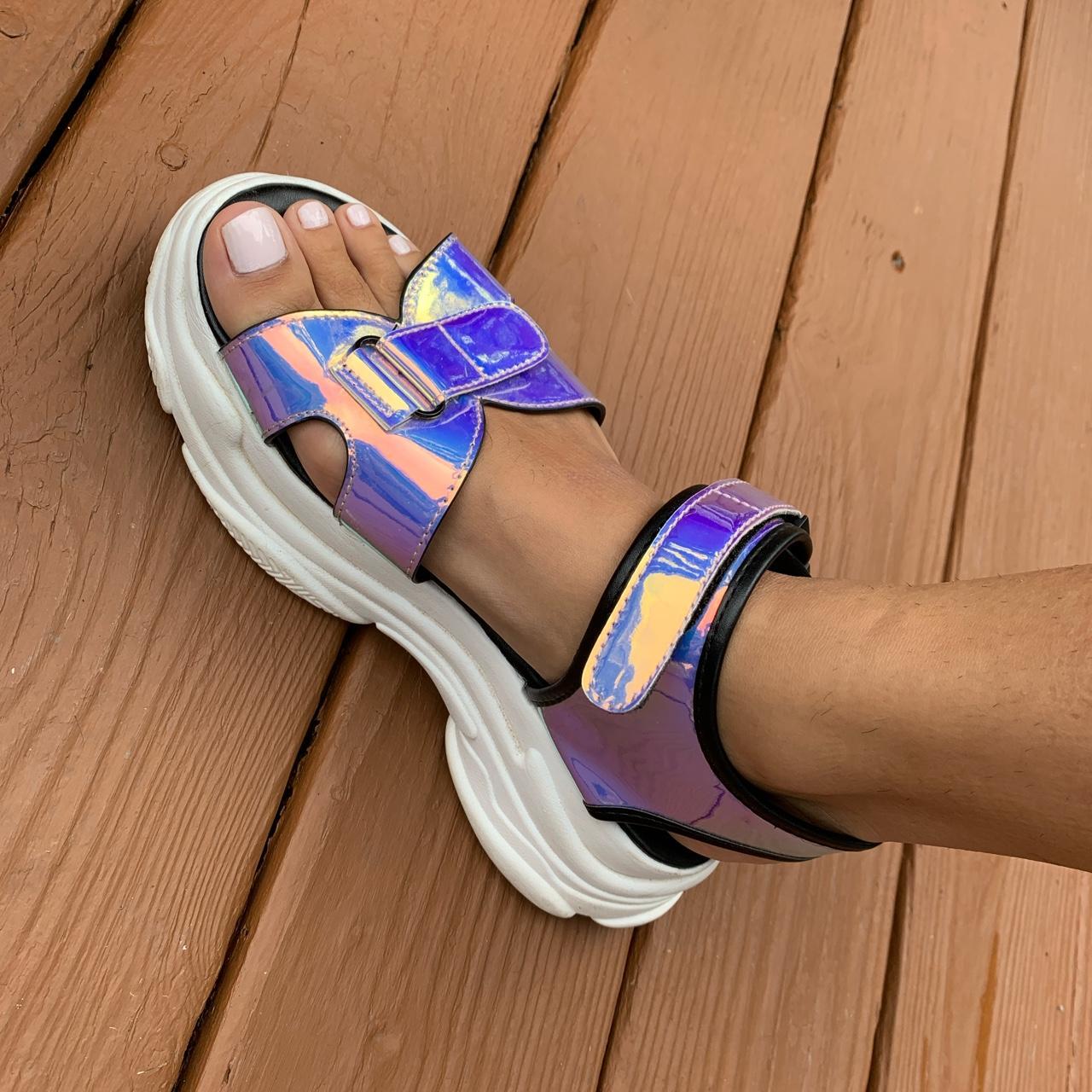 Iridescent /holo platform sandals from YRU! Perfect... - Depop