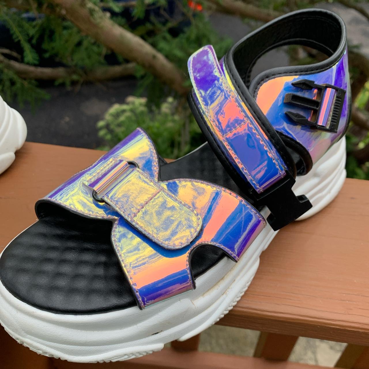 Iridescent /holo platform sandals from YRU! Perfect... - Depop