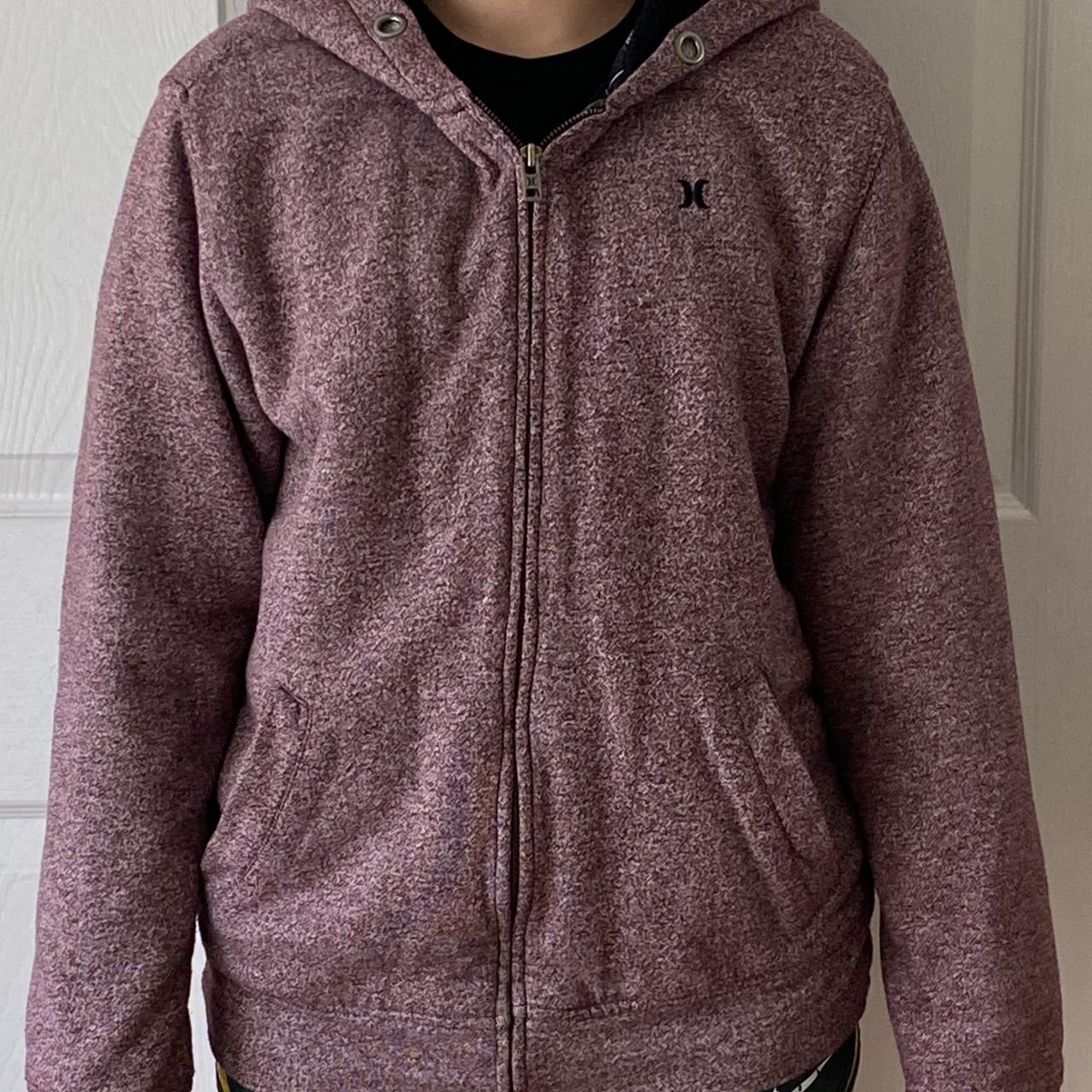 Hurley Jacket maroon zip up with hoodie Fleece... - Depop
