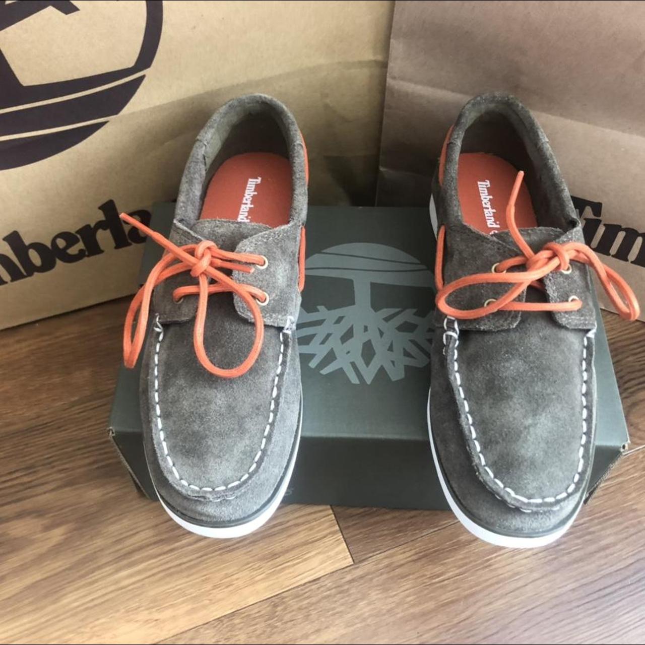 Brand new kids timberland deck shoes Blue suede... - Depop