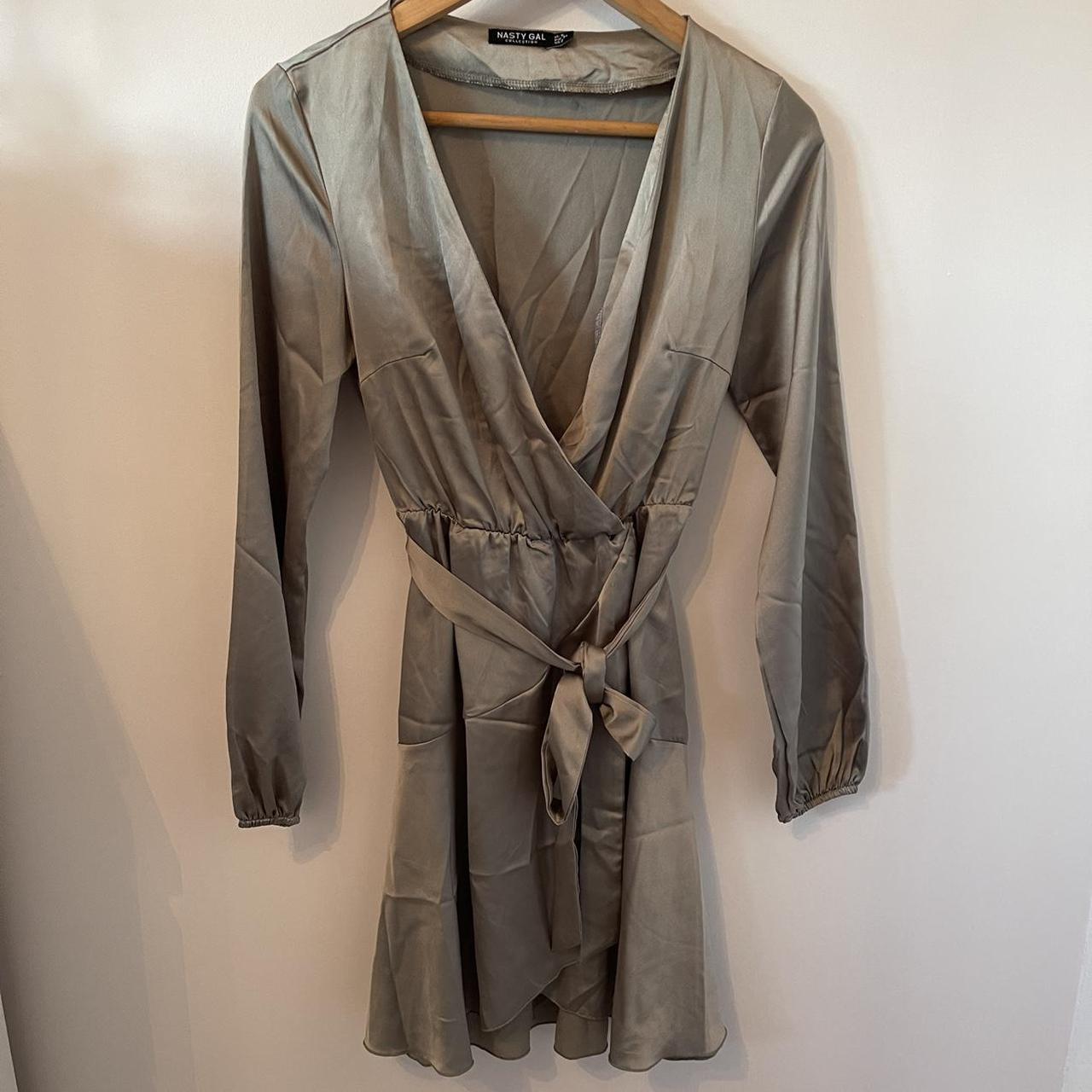 Nasty Gal Sage Green Satin Let It Slink Long Sleeve Depop