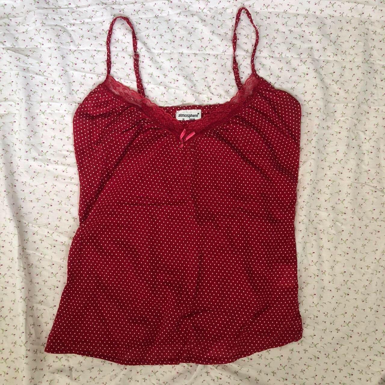 red dotty lace cami uk only message before buying... - Depop