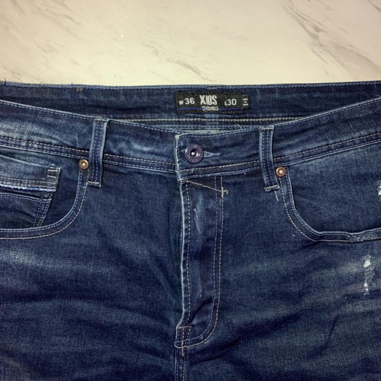 XIOS New York - Ripped / Distressed Navy Blue Slim... - Depop