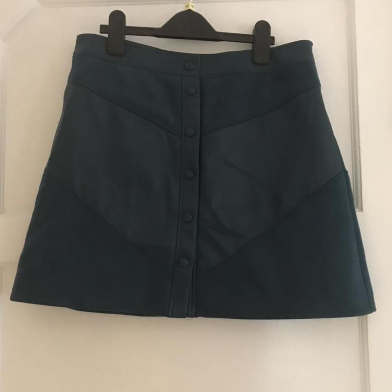 Dark green mini skirt with mixed fabrics and button... - Depop