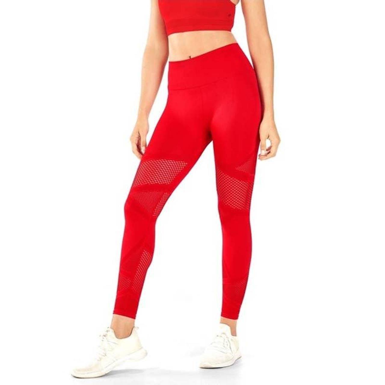 Fabletics Bright Red Seamless High Waist Perforated... - Depop