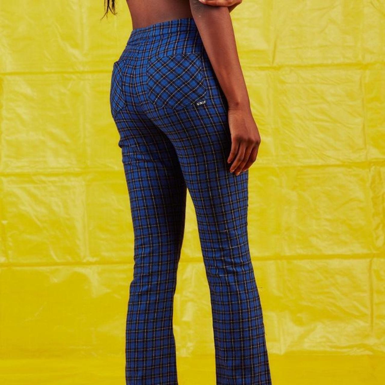 UNIF Women's Blue and Navy Trousers | Depop
