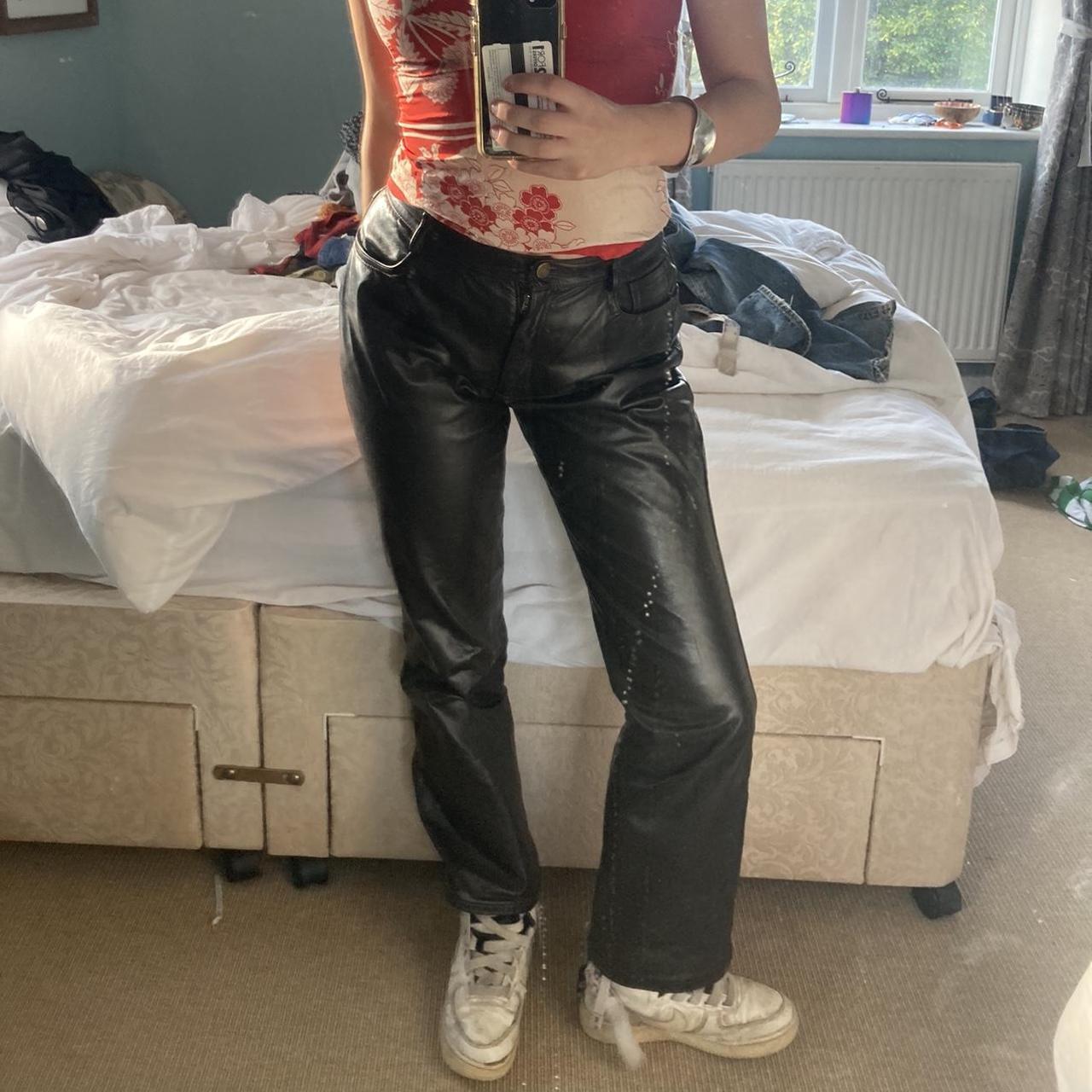 French connection 100% leather vintage trousers... - Depop