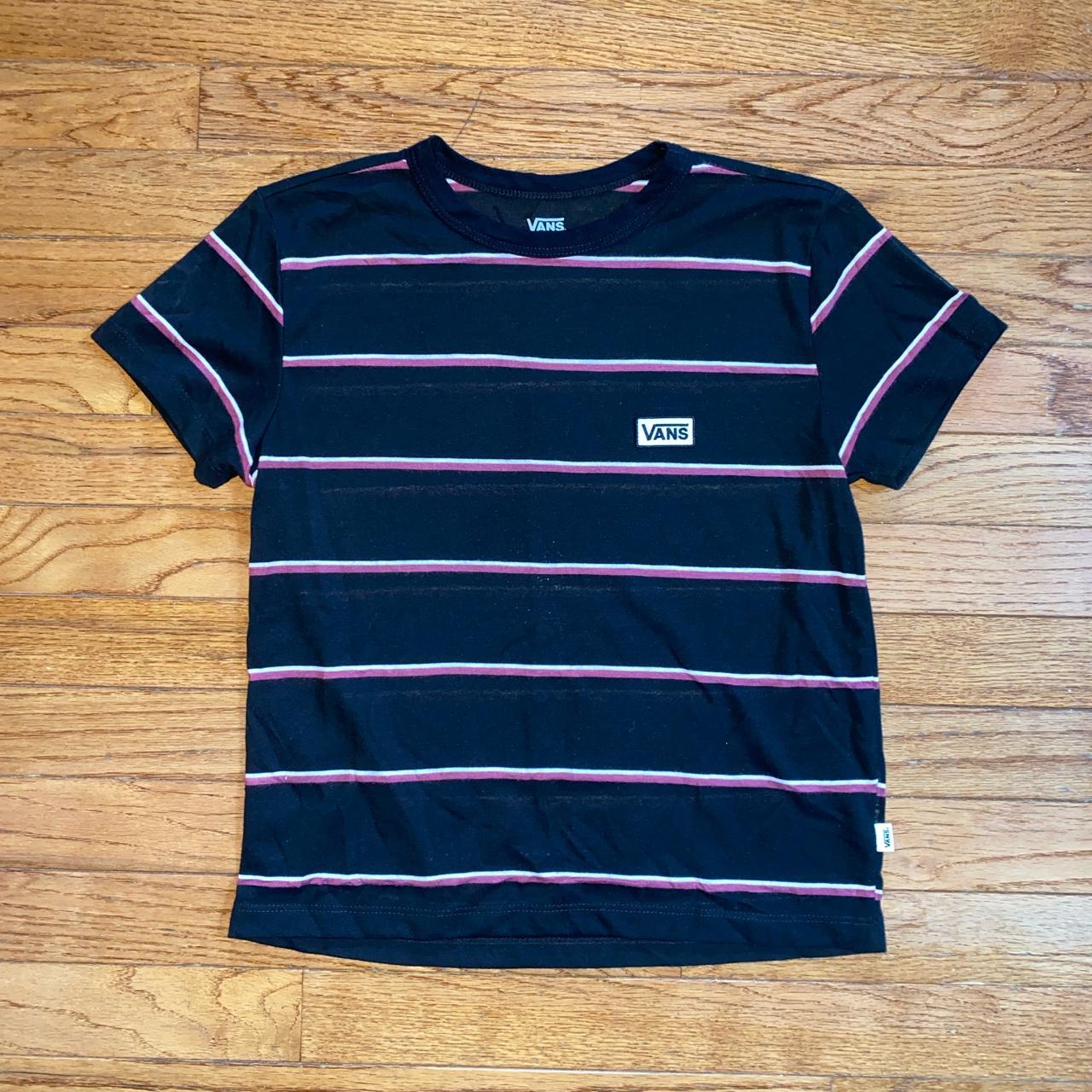 Striped Van T-shirt Black, Pink & White Stripes... - Depop