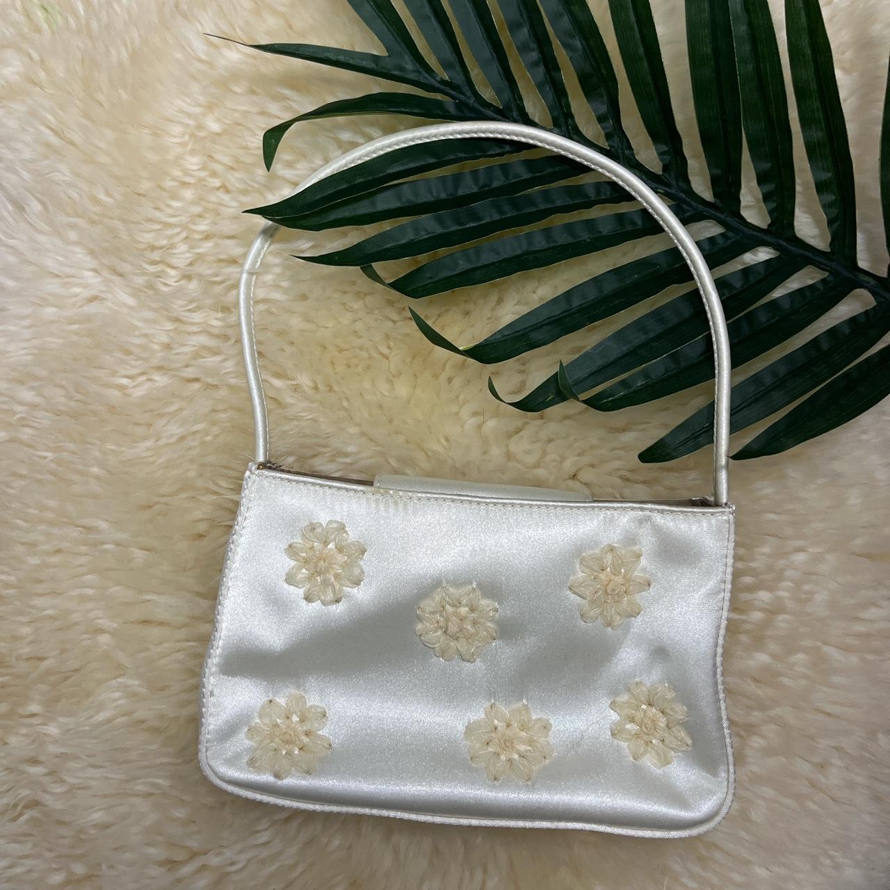 Small Satin Cream Shoulder bag with Embroidered... - Depop