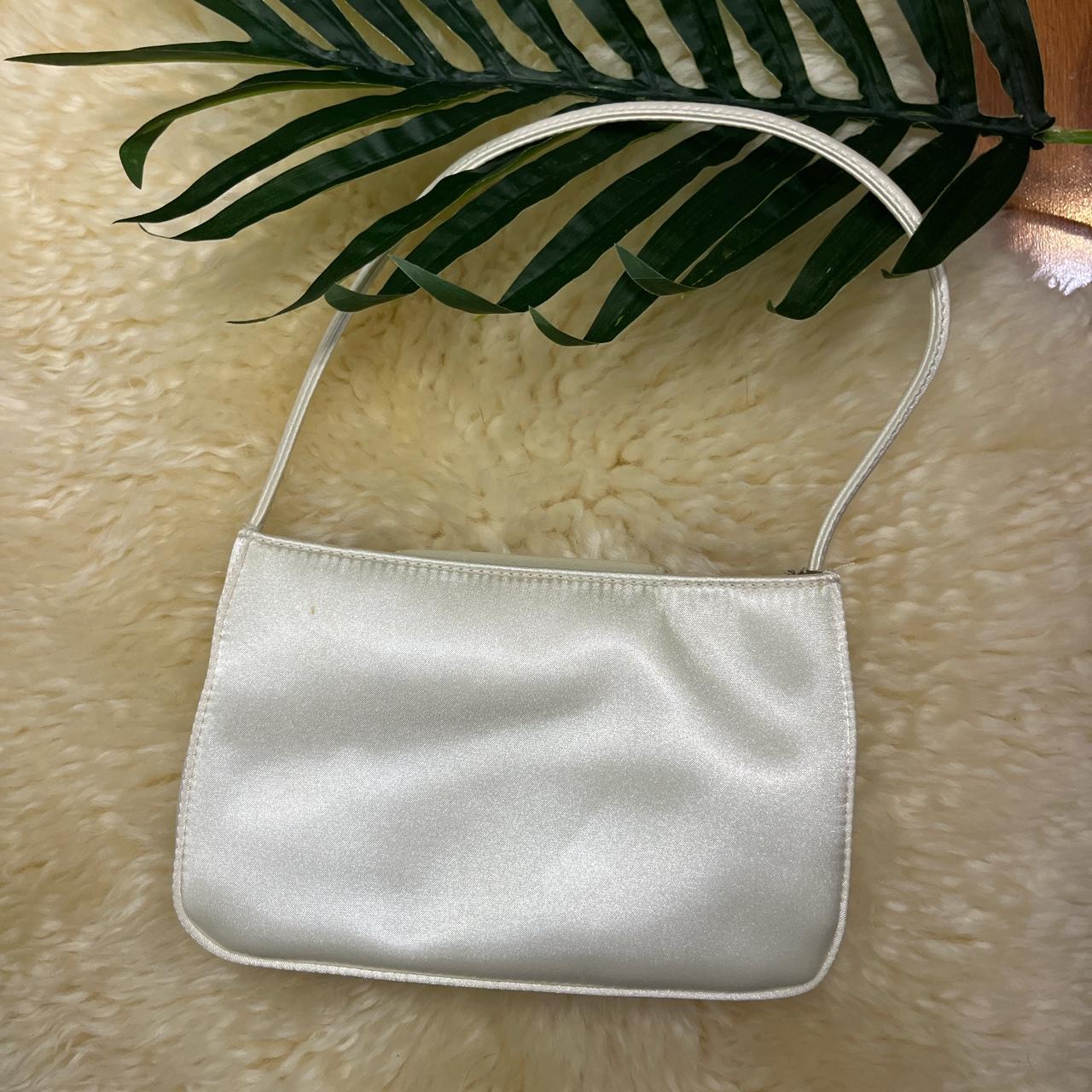 Small Satin Cream Shoulder bag with Embroidered... - Depop