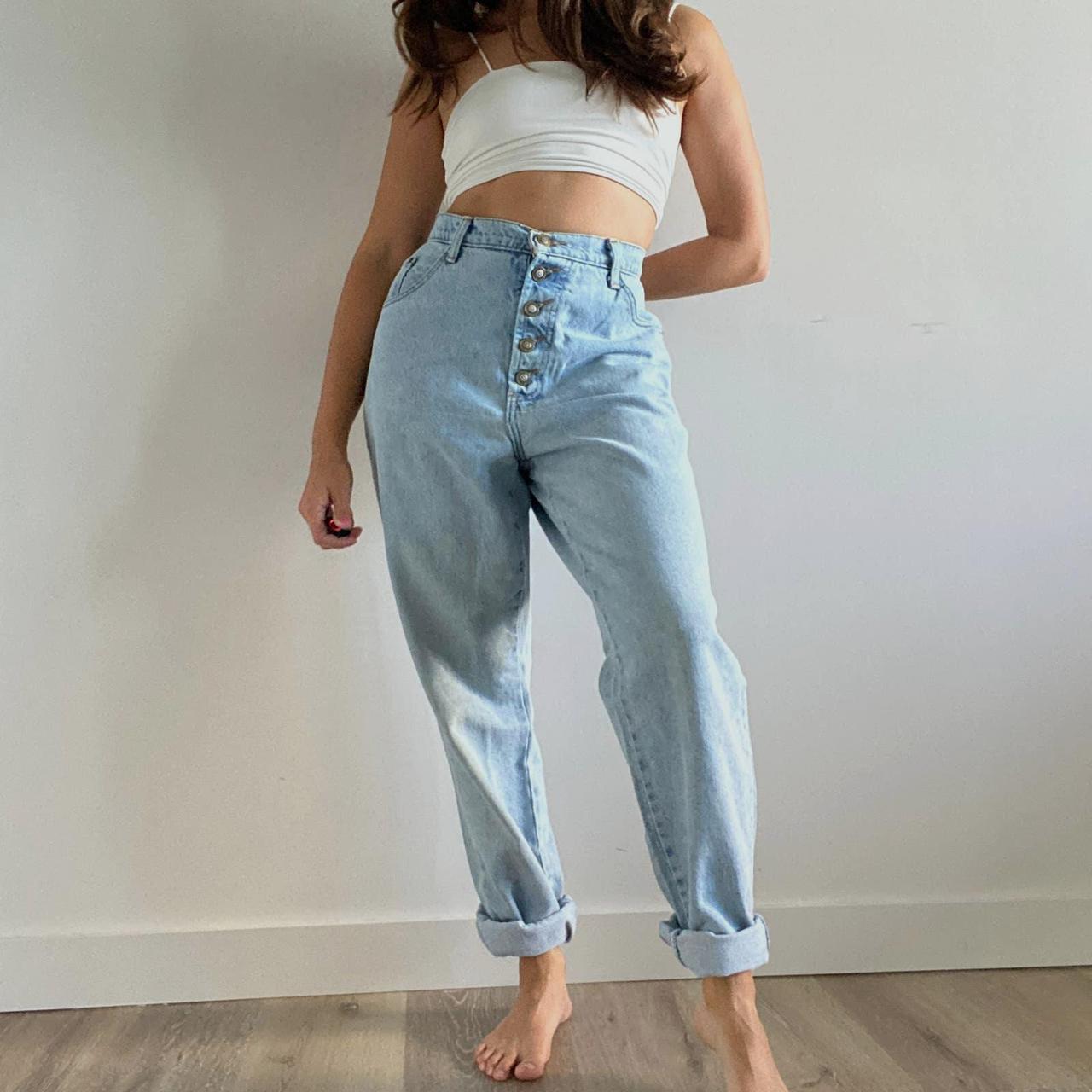 Vintage Express High Waisted Button Fly Light Wash... - Depop