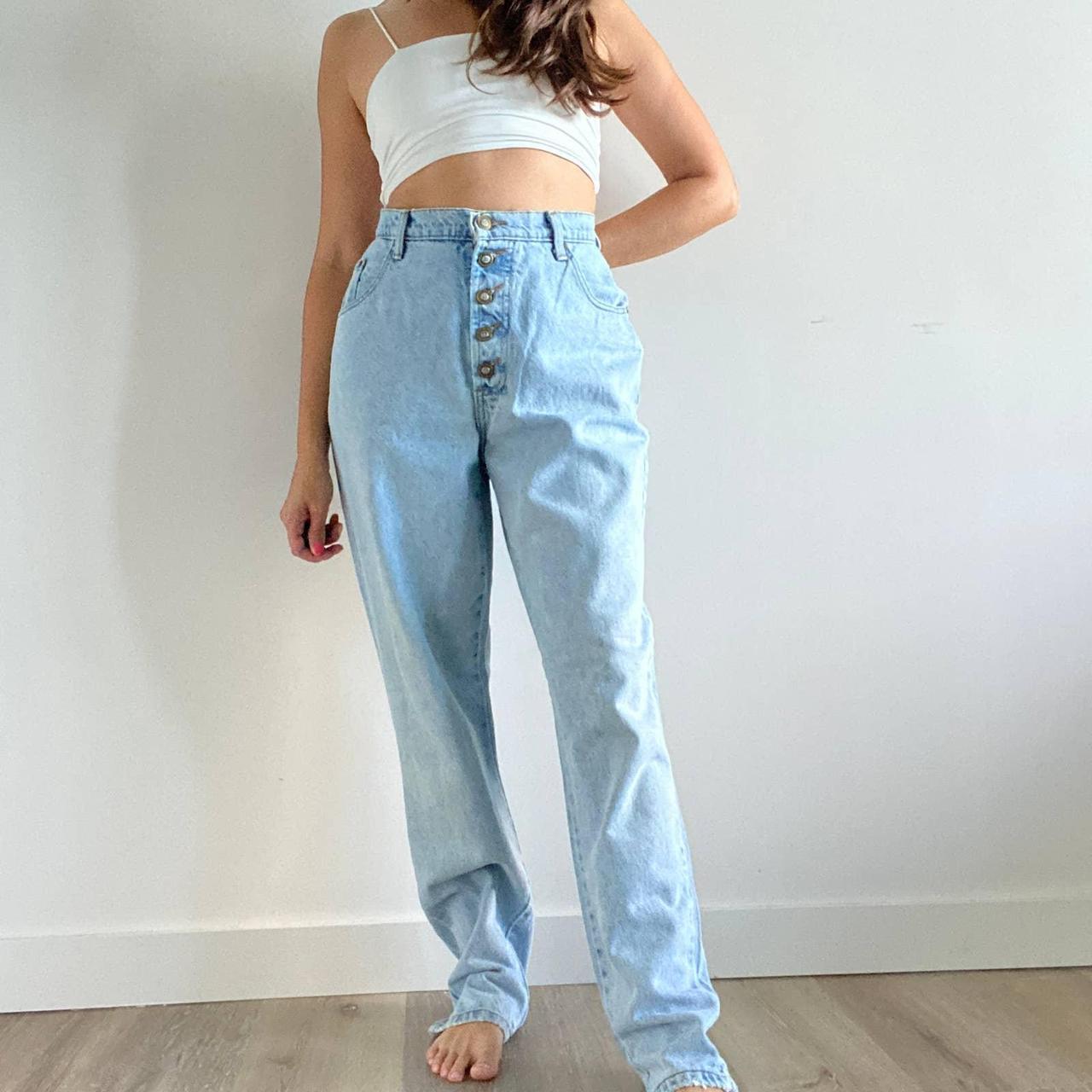 Vintage Express High Waisted Button Fly Light Wash... - Depop