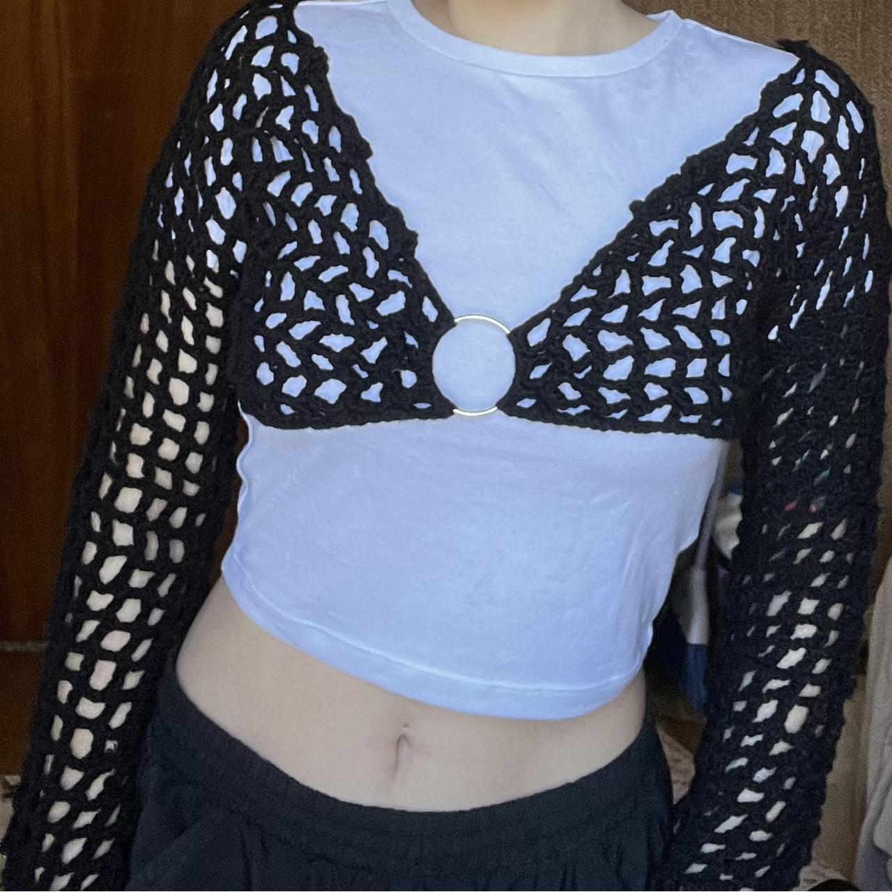 Net Black Crochet crop top/shrug! Unique handmade... - Depop