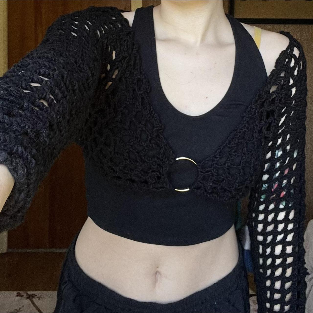 Net Black Crochet crop top/shrug! Unique handmade... - Depop