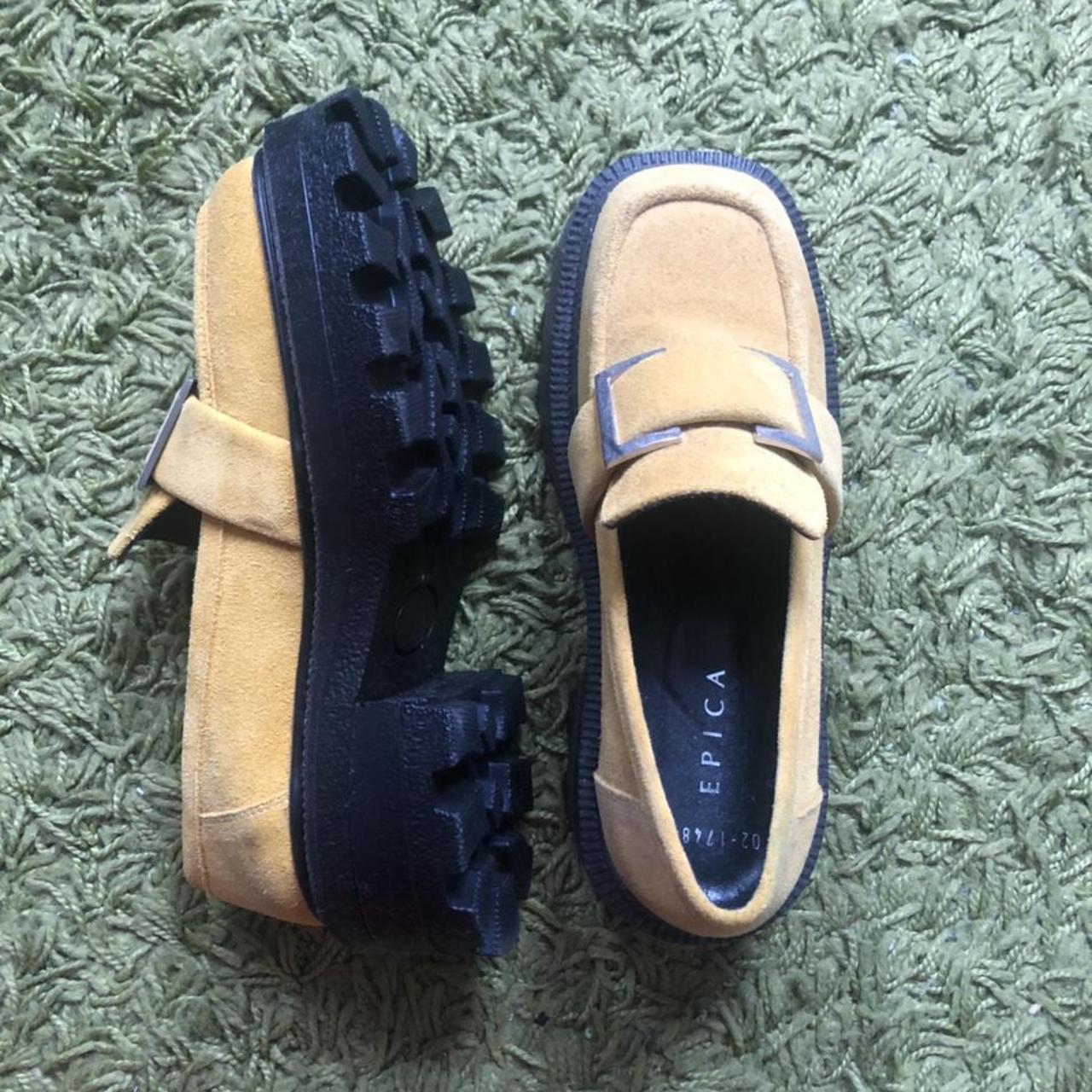 pale mustard yellow platform square toe loafers uk... - Depop