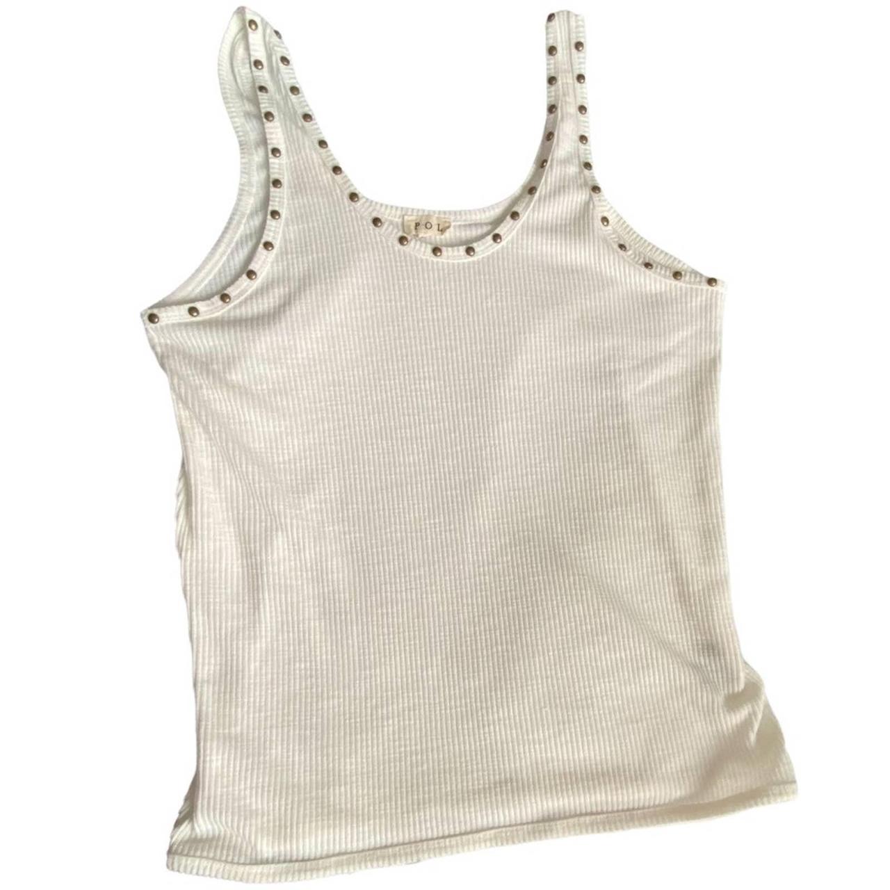 3X Pol Studded White Tank This versatile top can be... - Depop