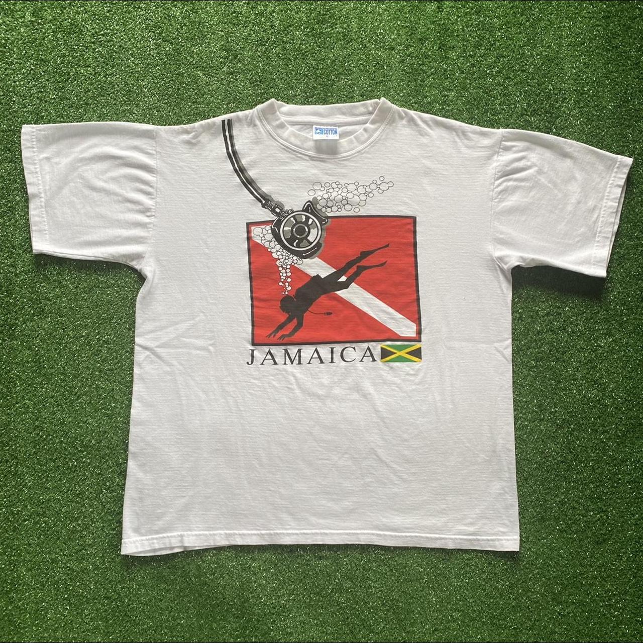 Oneita Men's White and Red T-shirt | Depop