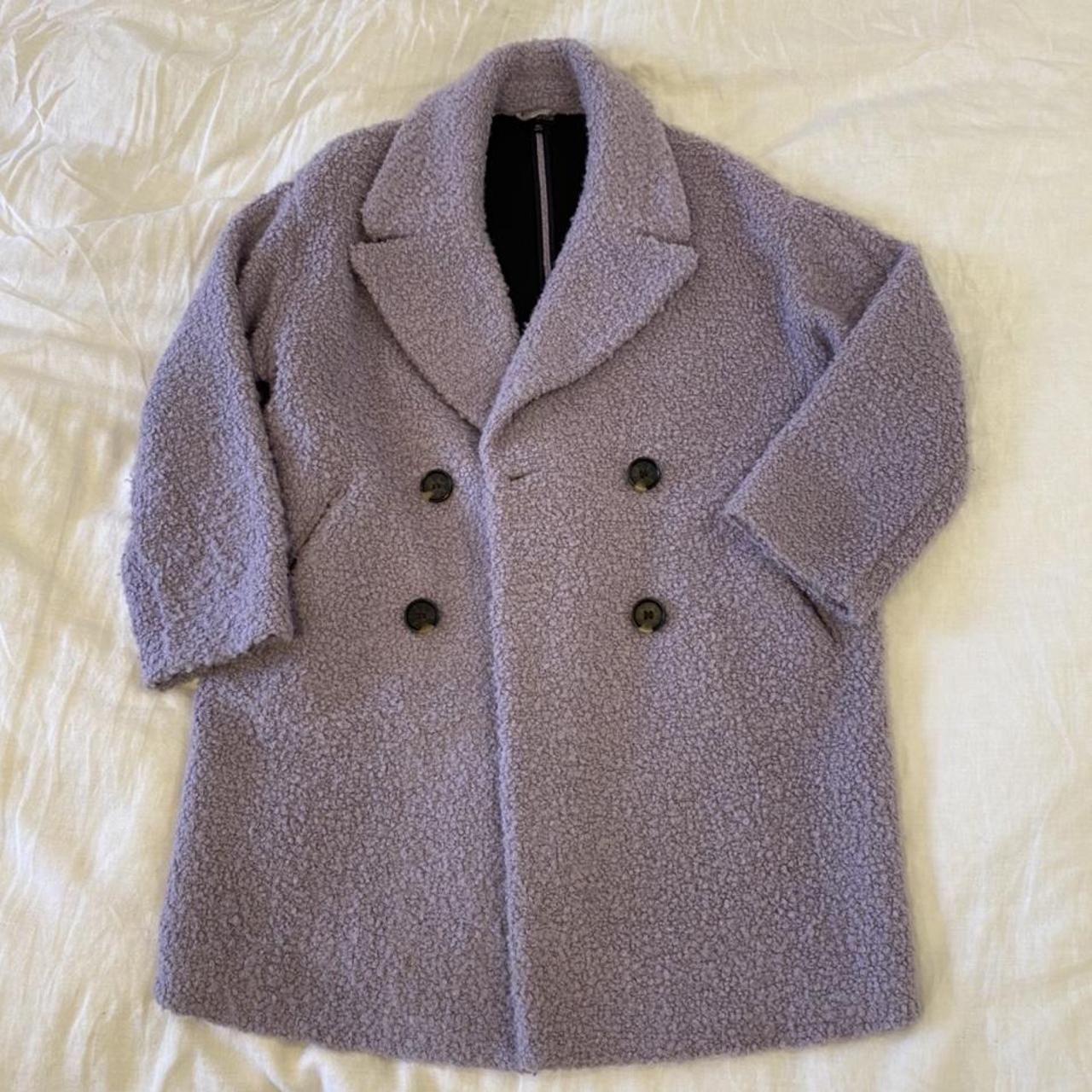 Lilac wool double breasted teddy coat from... - Depop