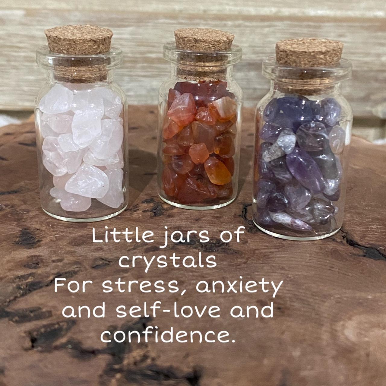 Three little glass jars of crystals to help with... - Depop