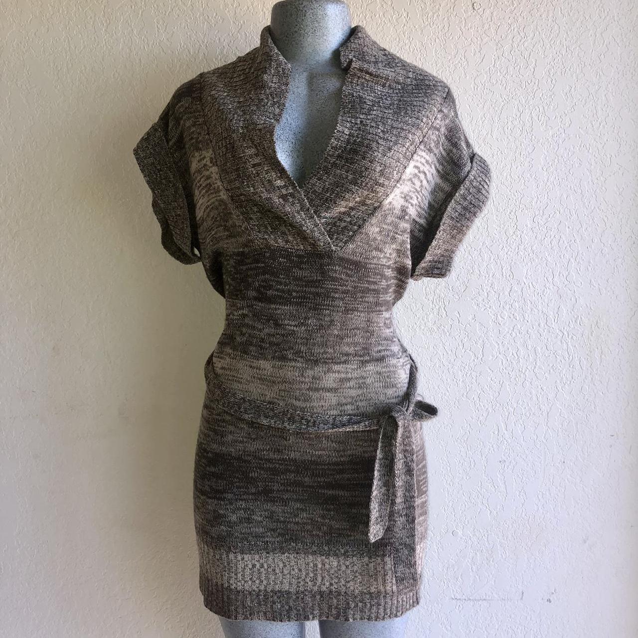 Cute Gray Striped Acrylic Dress with Open Chest... - Depop