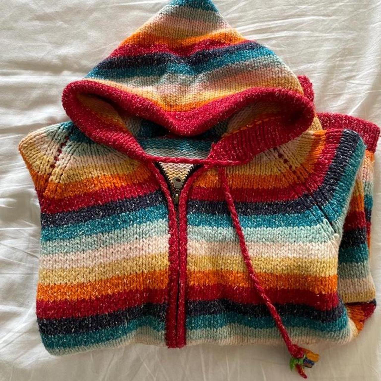 Gorgeous rainbow knitted hoodie cardigan in... - Depop