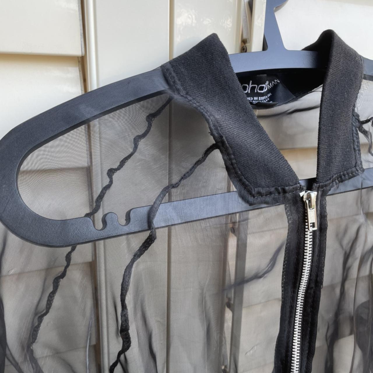 Sheer mesh black bomber jacket with silver metal zip... - Depop