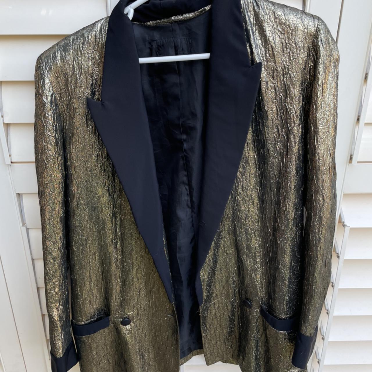 Vintage metallic gold 80s double breasted jacket... - Depop