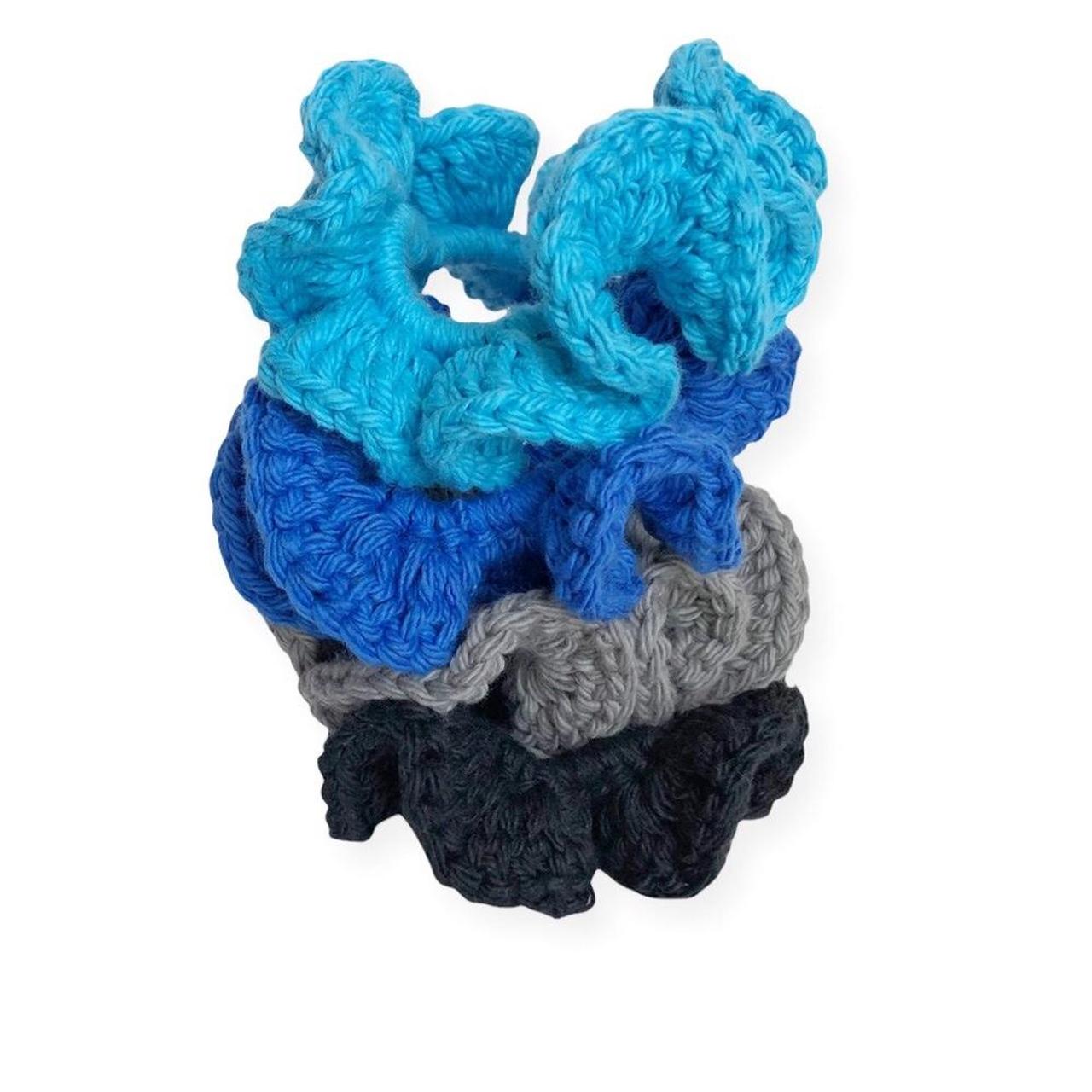 Hand Crafted Crochet Scrunchies 4 Pack Black Gray... - Depop