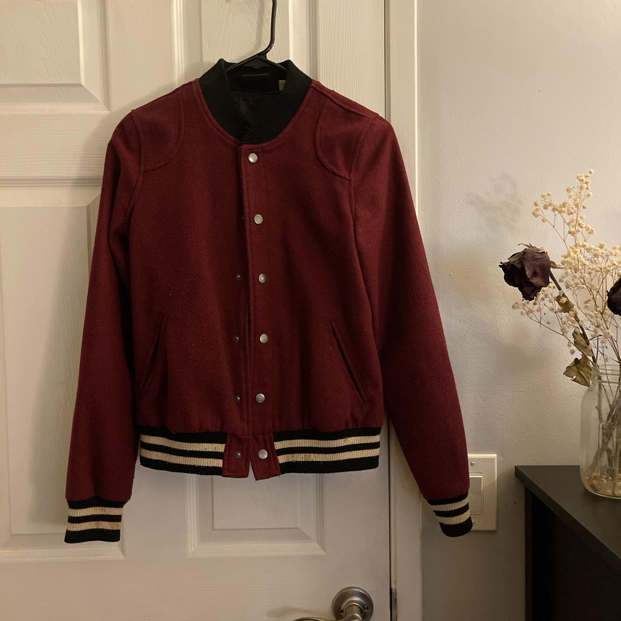 Small BDG burgundy varsity jacket. - Depop