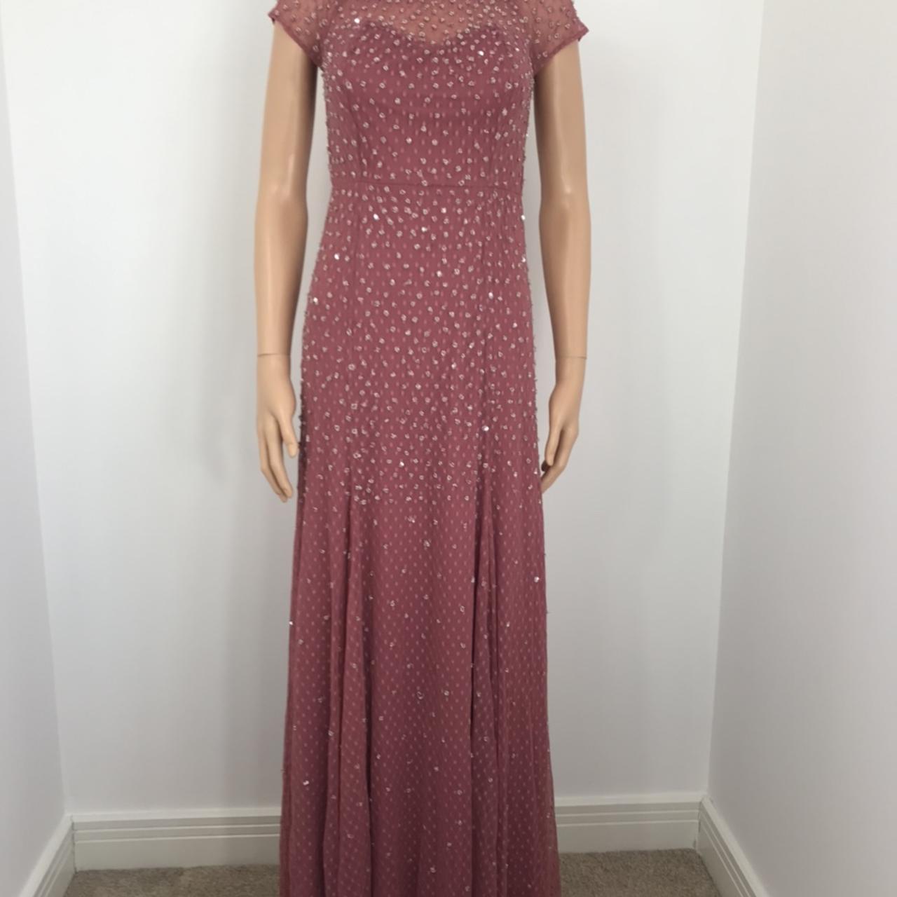 Maya Deluxe embellished bardot spot mesh maxi dress... - Depop