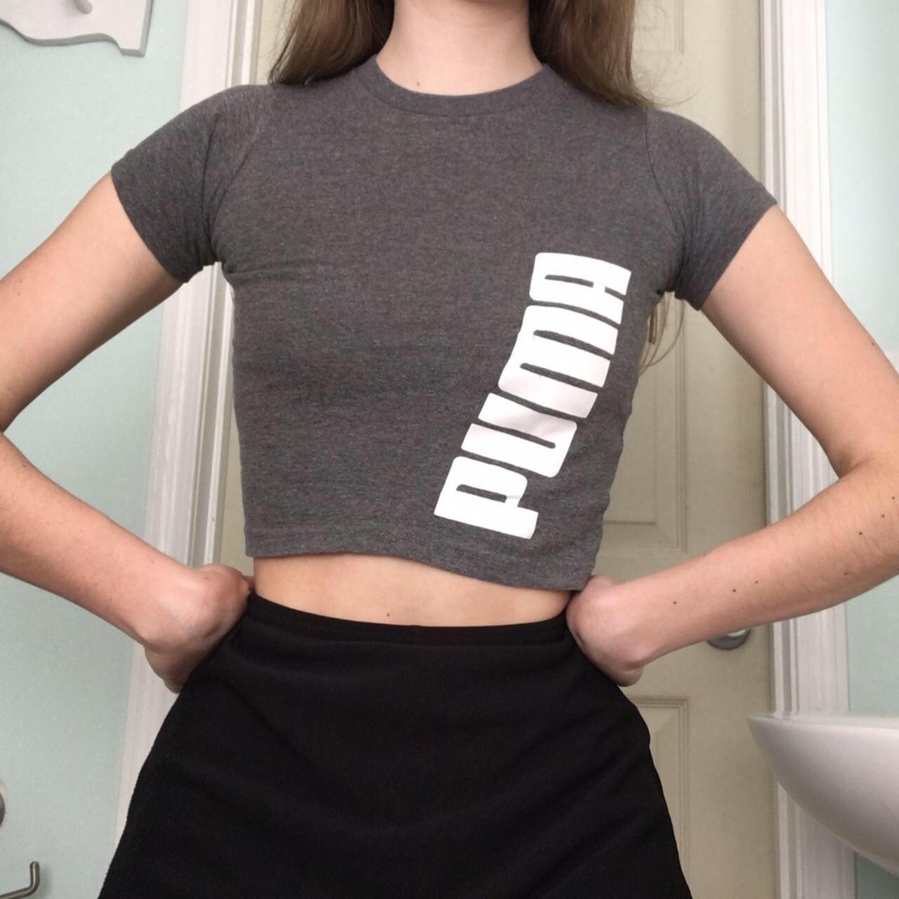 Grey Puma Crop Top Baby Tee FREE Shipping; no need... - Depop