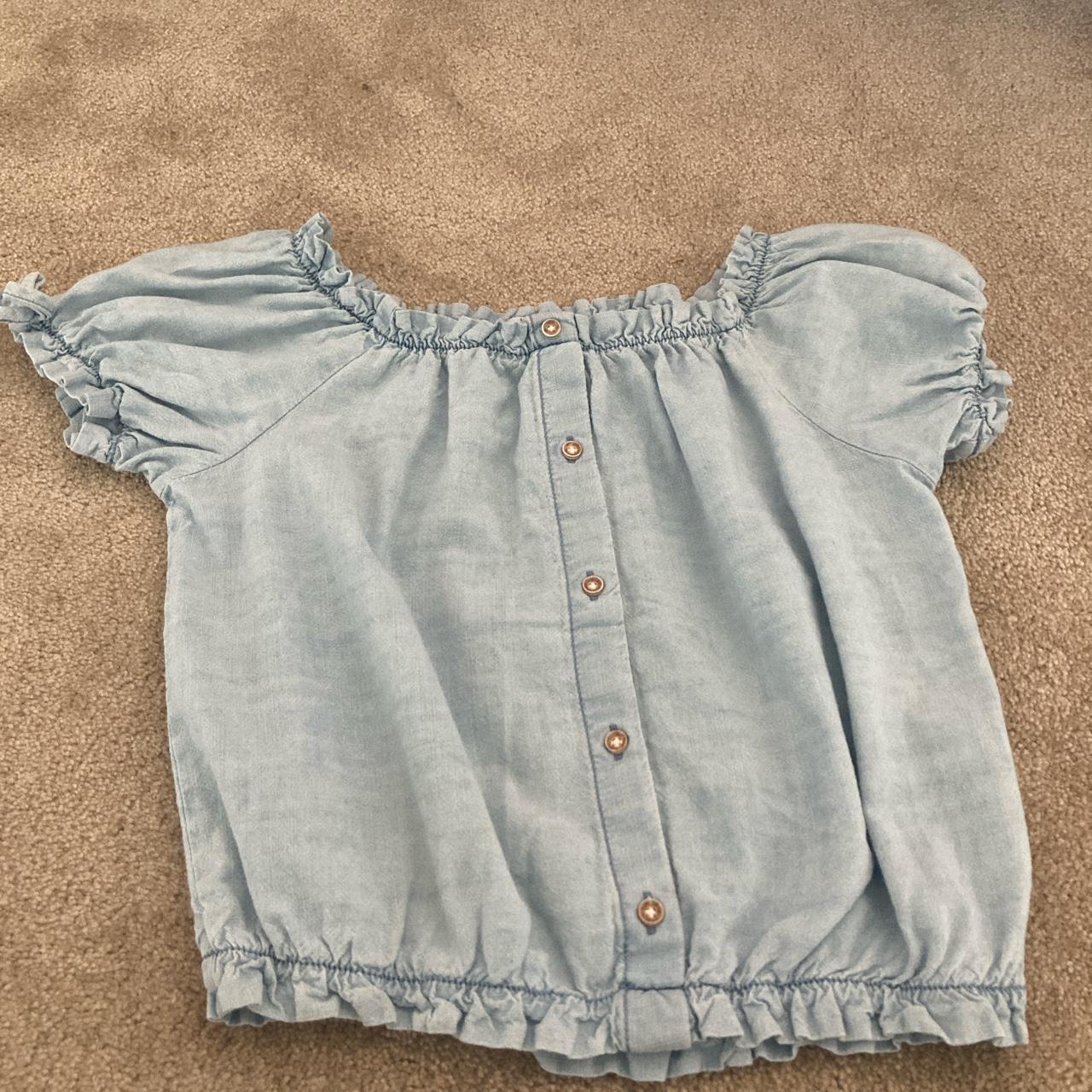 light blue button up frilly top - Depop