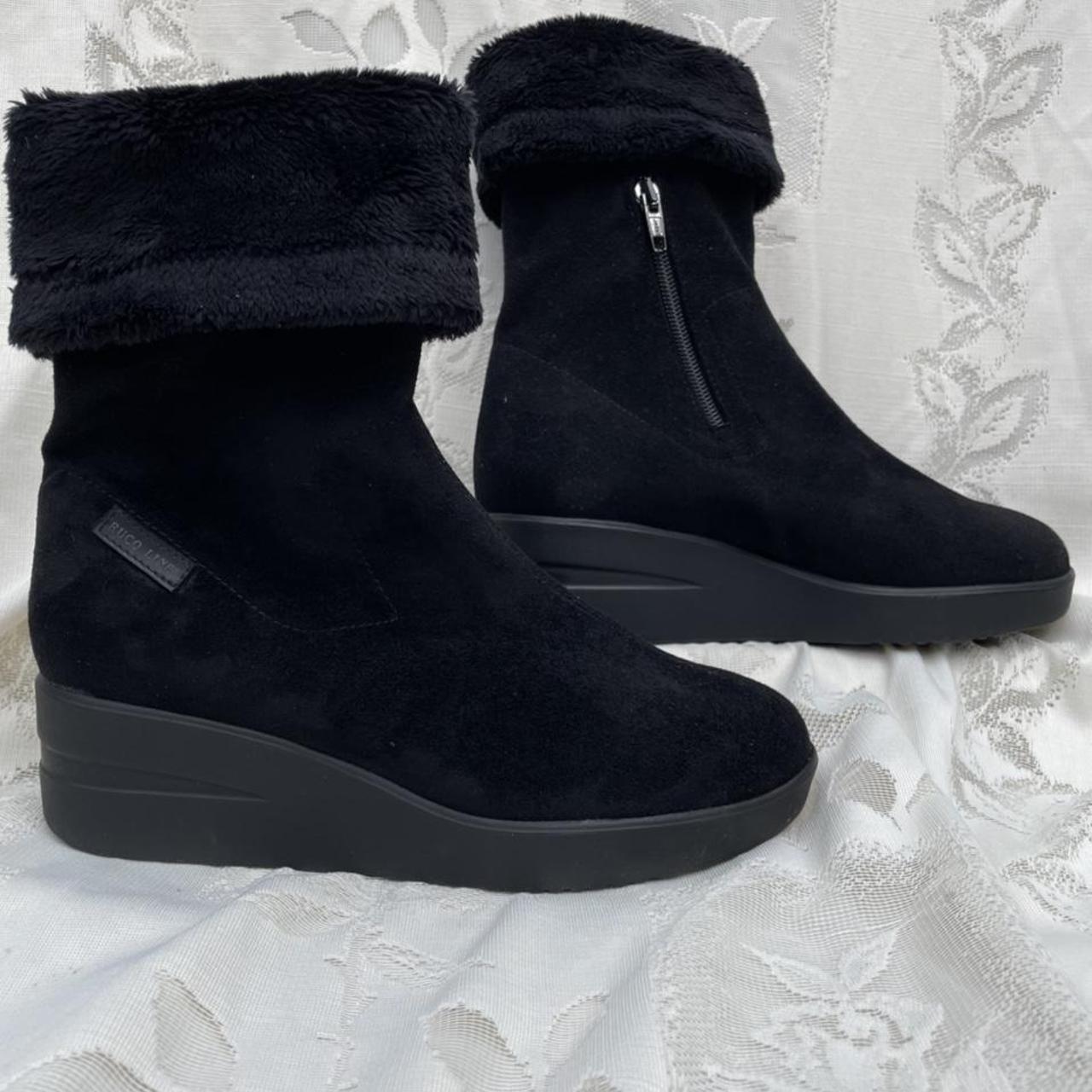 RUCO LINE Black vegan suede wedge bootie with faux... - Depop