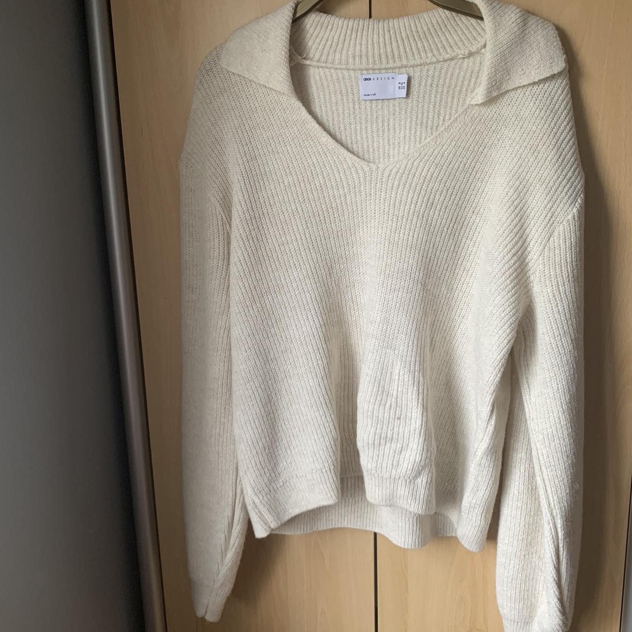 ASOS oversized white/cream knitted jumper with... - Depop