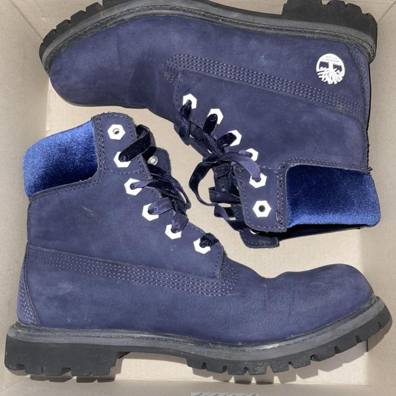 Dark blue velvet Timberland boots 🫐🐋🗣🥾 #Timberland... - Depop