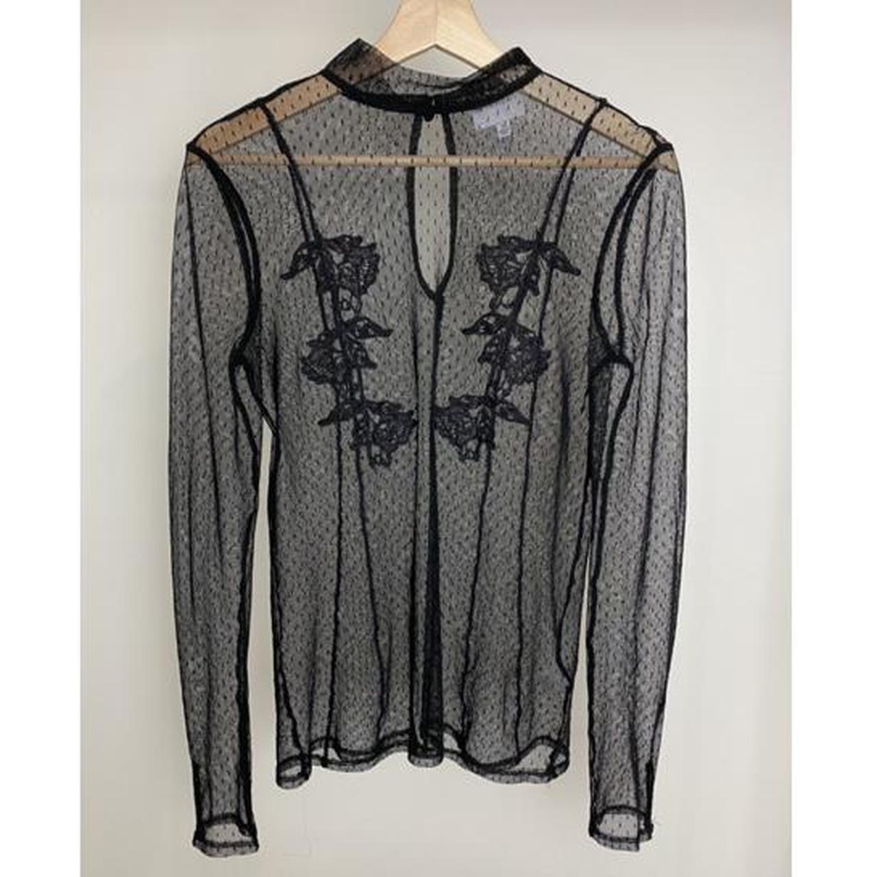 Floral Embroidered black mesh top. - Depop