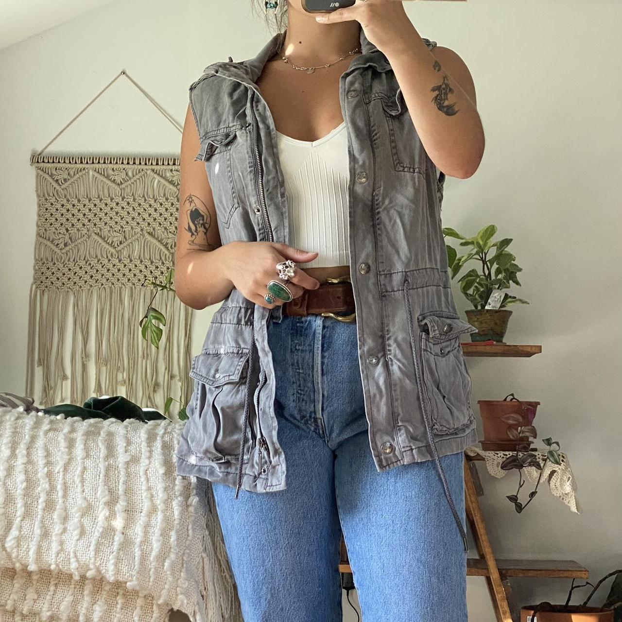 Grey Boho Chic Military Vest Fits s-l depending on... - Depop