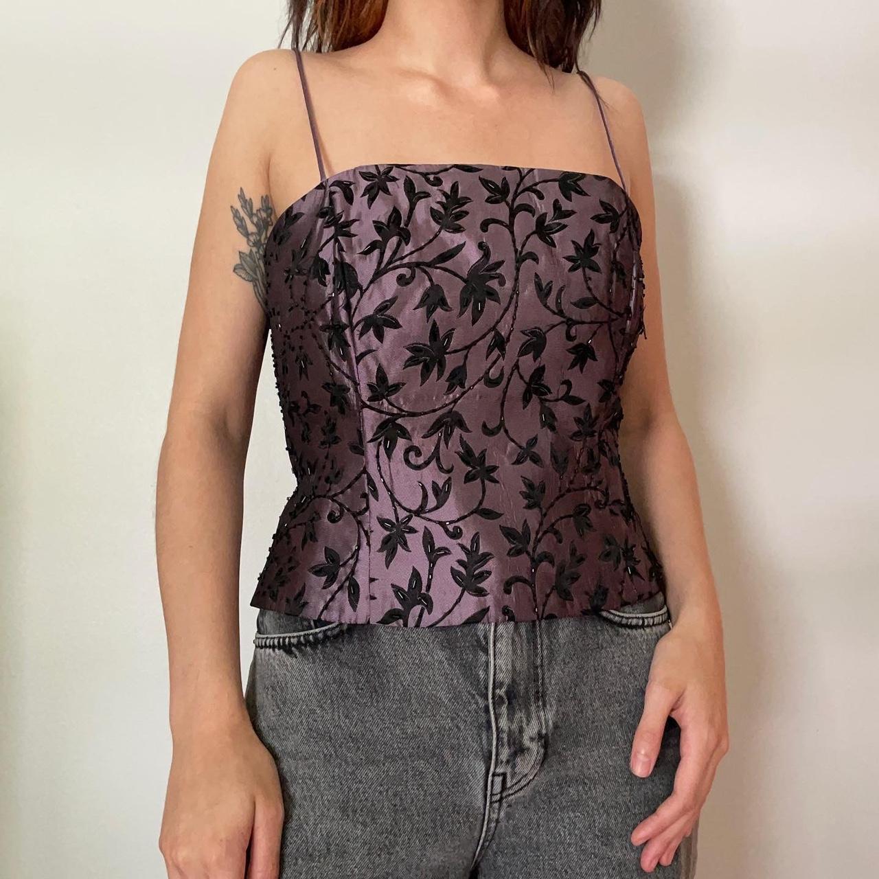 Vintage Lilac Beaded Strappy Corset Floral Top Depop