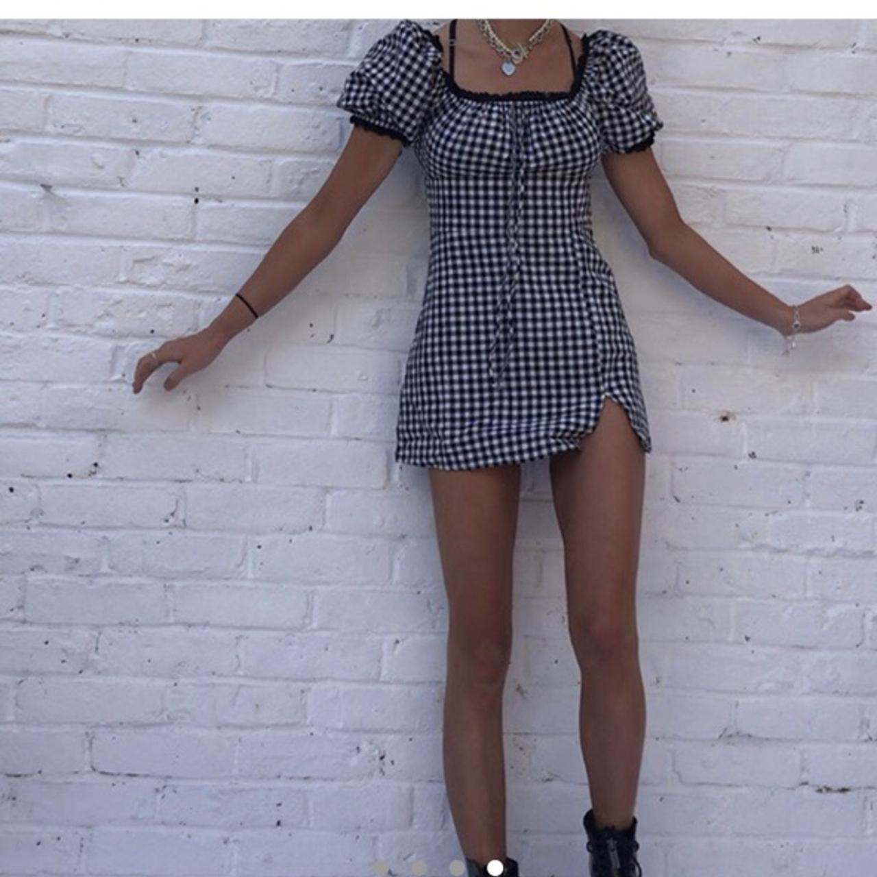 the cutest milkmaid gingham side split mini dress.... - Depop
