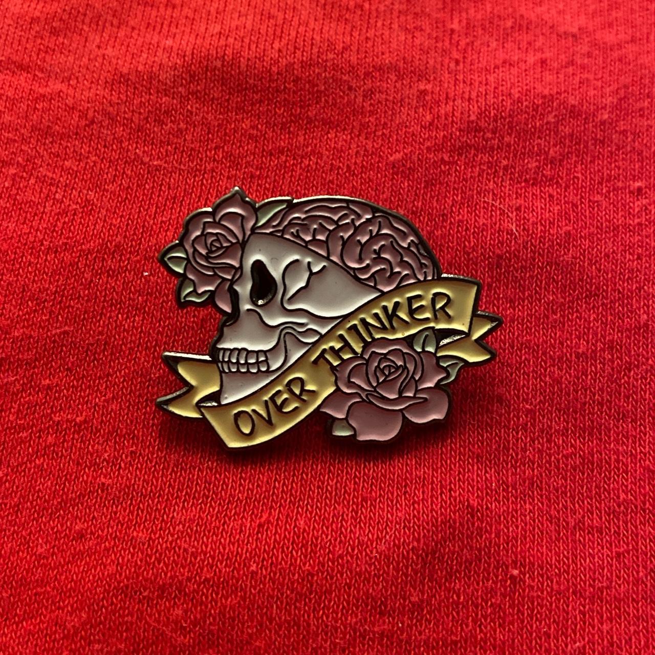 " Overthinker " skull with brains pin badge 🧠 Like... - Depop