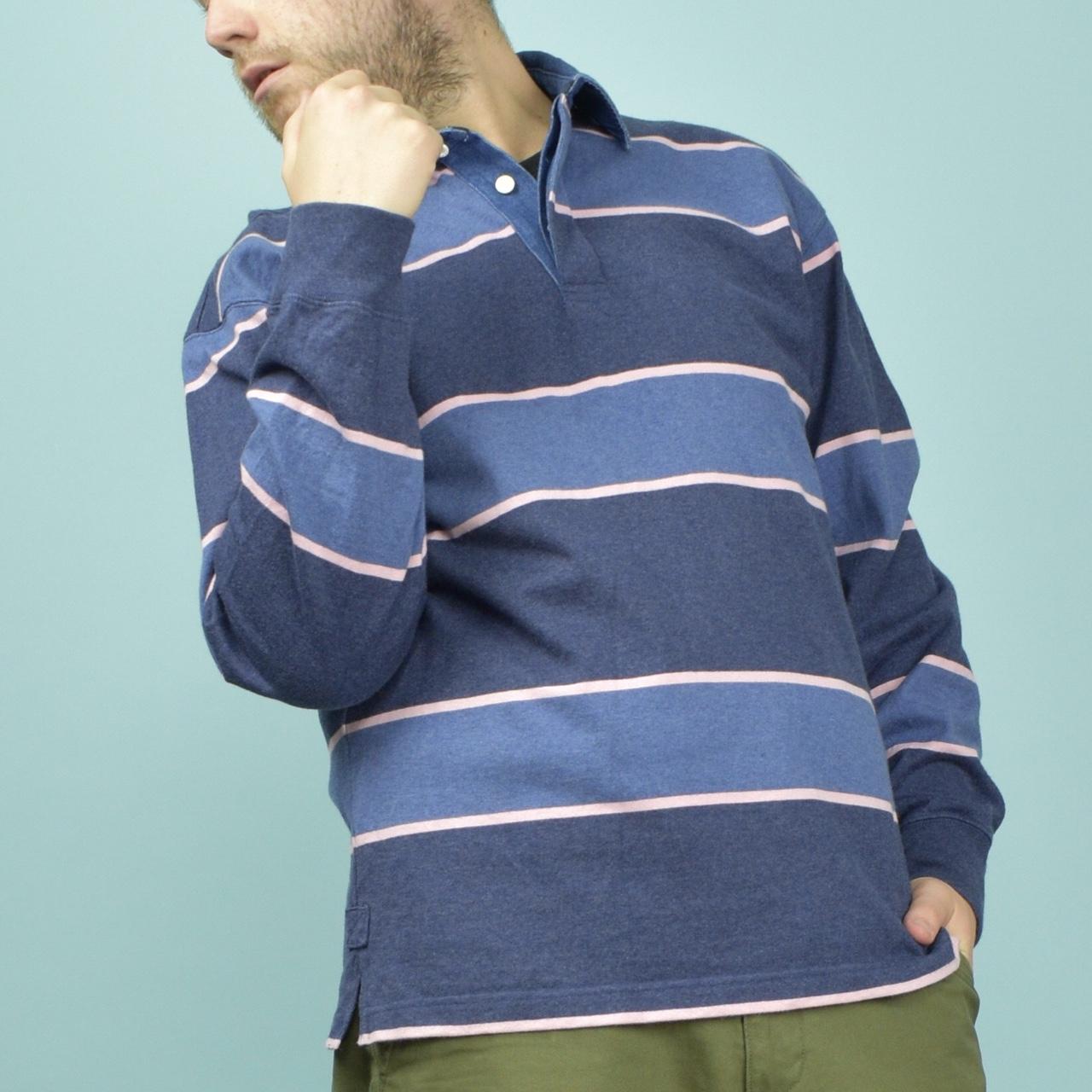 Blue Harbour striped oversized rugby top. Builder... - Depop