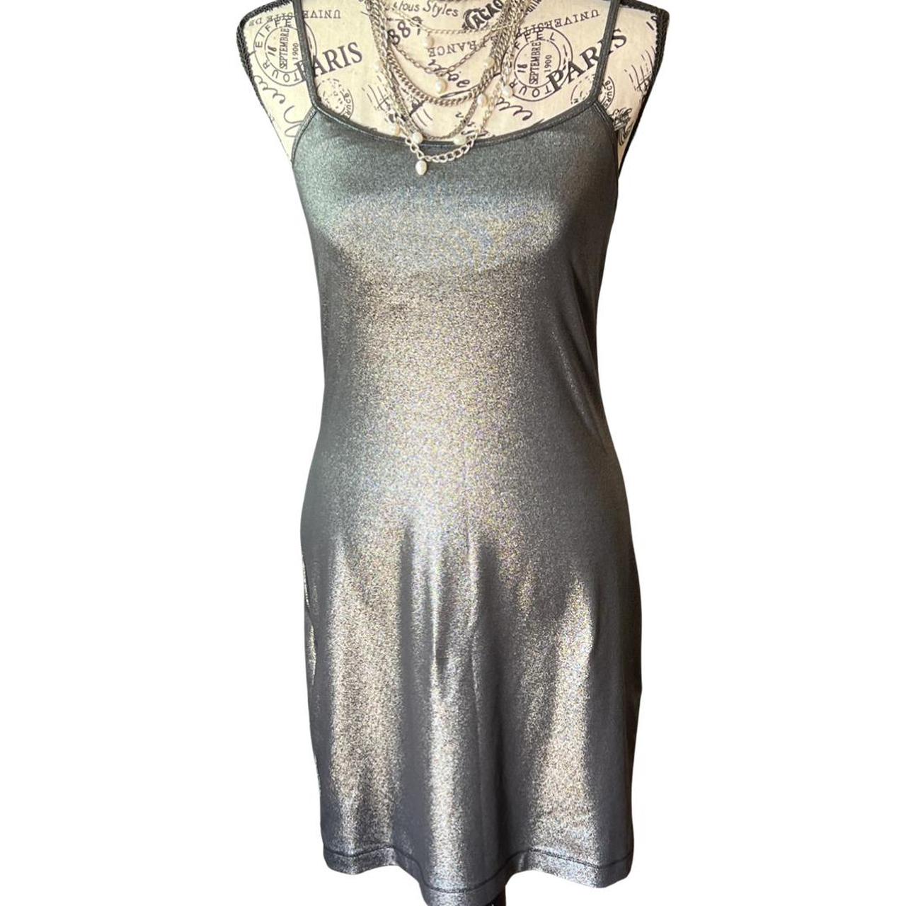Silver Bodycon Spaghetti Strap Mini Dress Disco... - Depop
