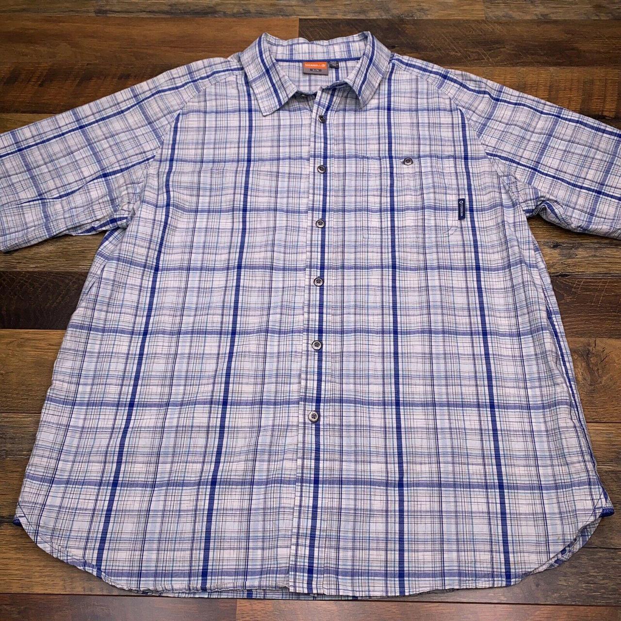 Merrell Men’s Short Sleeve Plaid Button Up Blue - Sz... - Depop