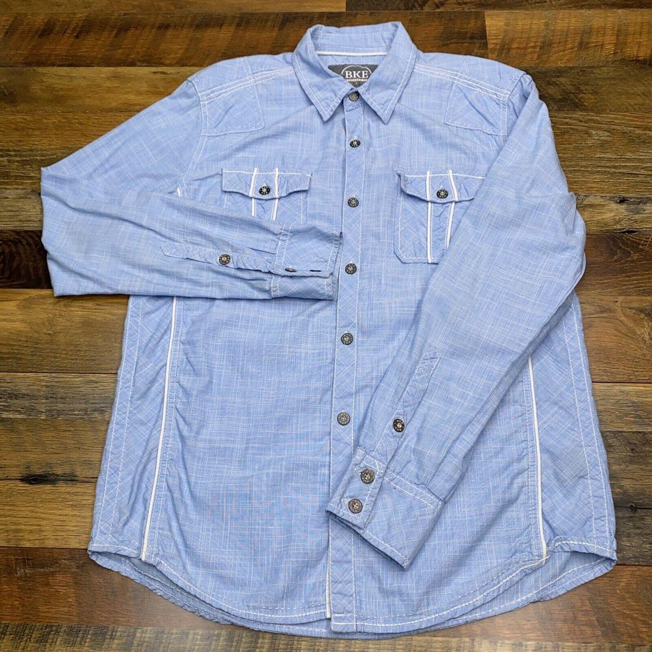 BKE Men’s Standard Fit Long Sleeve Button Up Blue -... - Depop